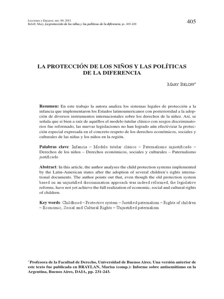 Beloff Mary A La Proteccion de Los Ninos y Las Politicas de La ...