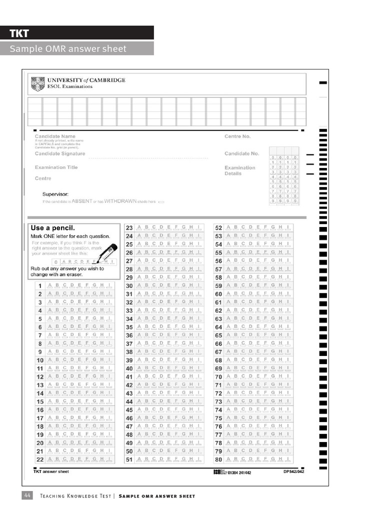 Teachingknowledgetest - Sample Omr Answer Sheet | PDF
