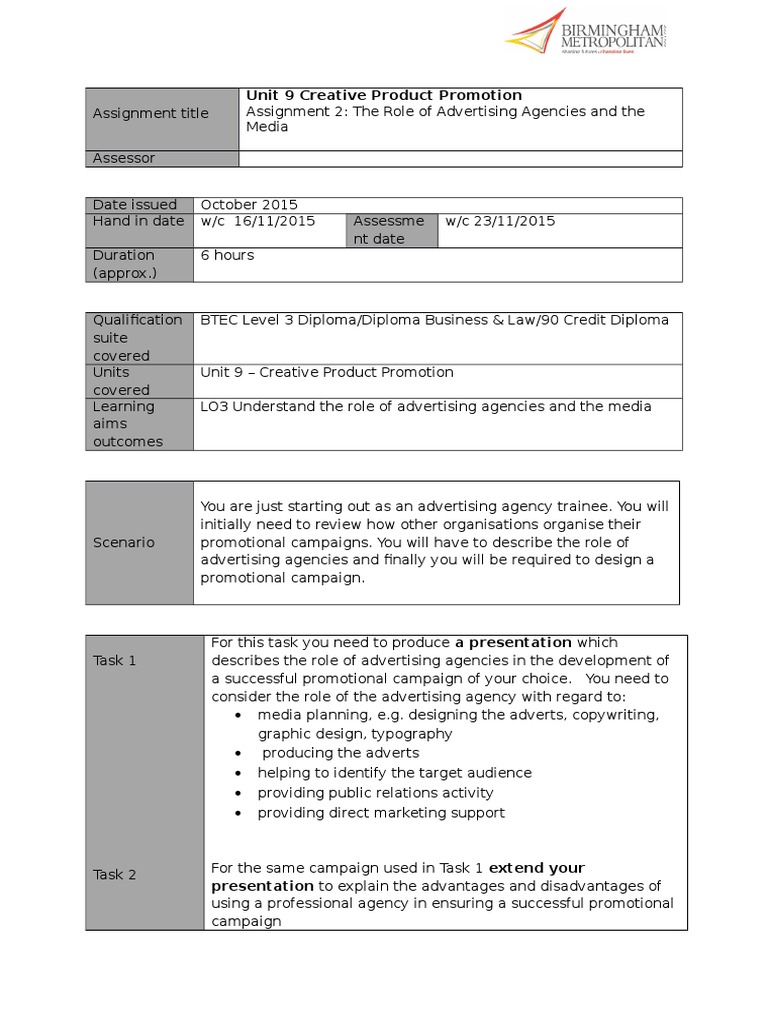 Unit 9 Assignment 2 Final Version | PDF | Target Audience | Advertising