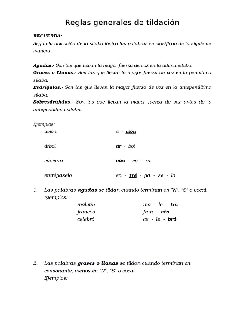 Reglas Generales de Tildación | PDF | Sílaba | Comunicación oral