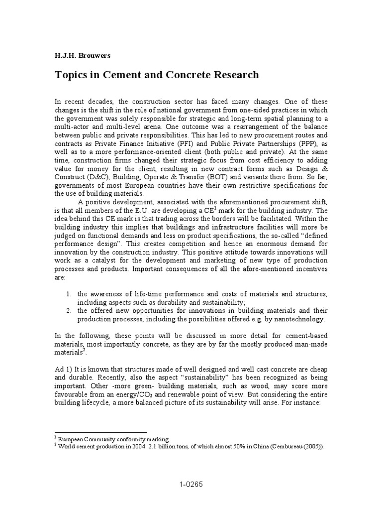 Topics in Cement and Concrete Research: H.J.H. Brouwers | PDF ...