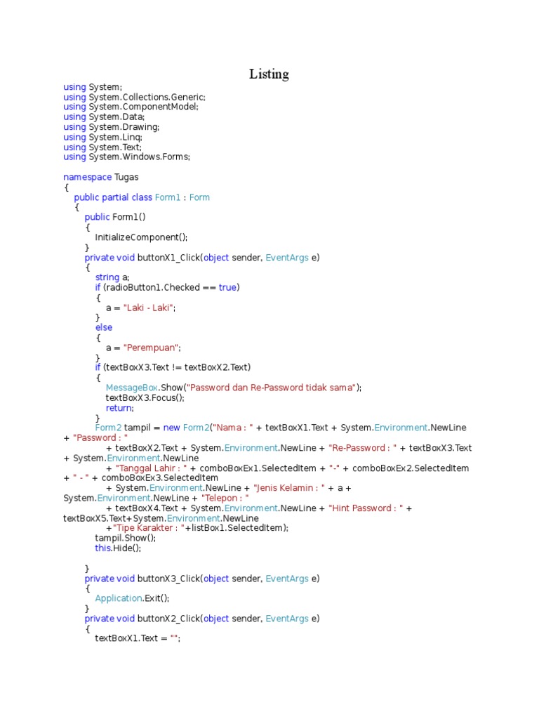Listing: Using Using Using Using Using Using Using Using Namespace Public Partial Class Public | PDF