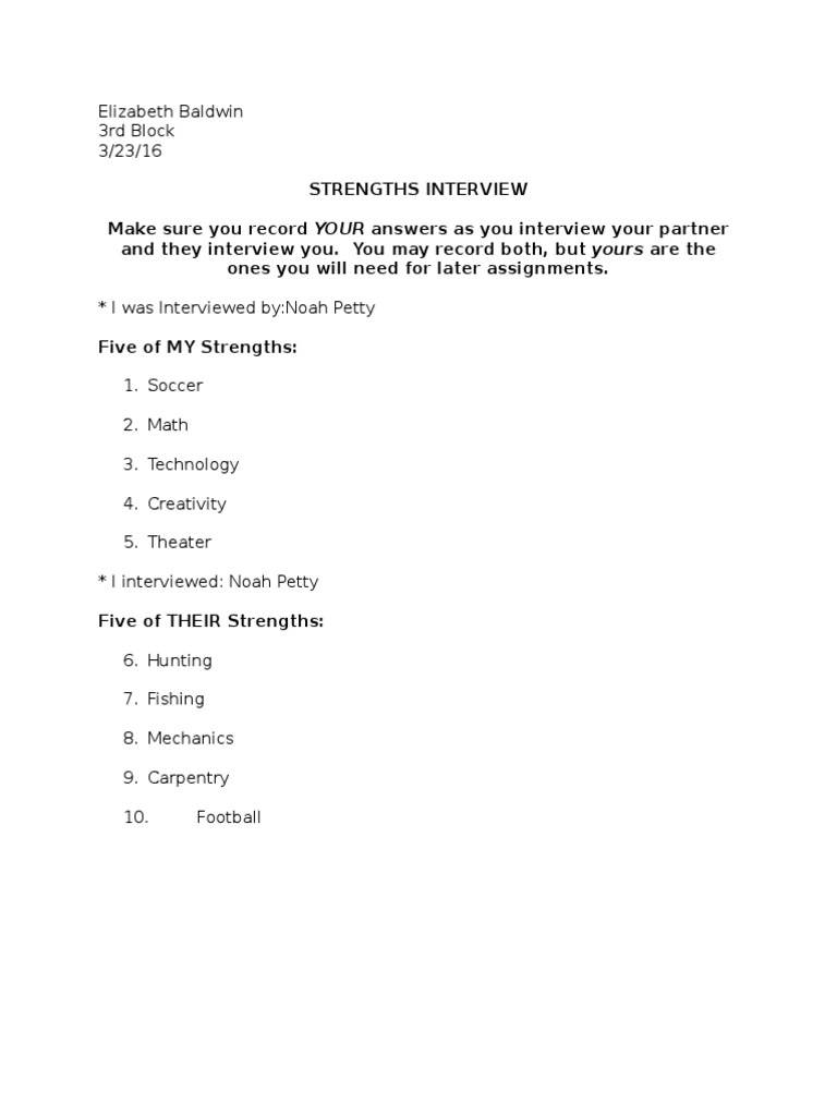 Strengths Interview Summary | PDF