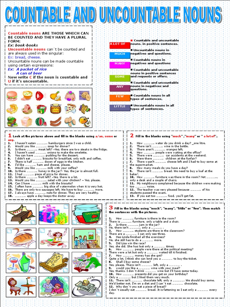 Countable and Uncountable Nouns Worksheet | PDF | Noun | Food And Drink