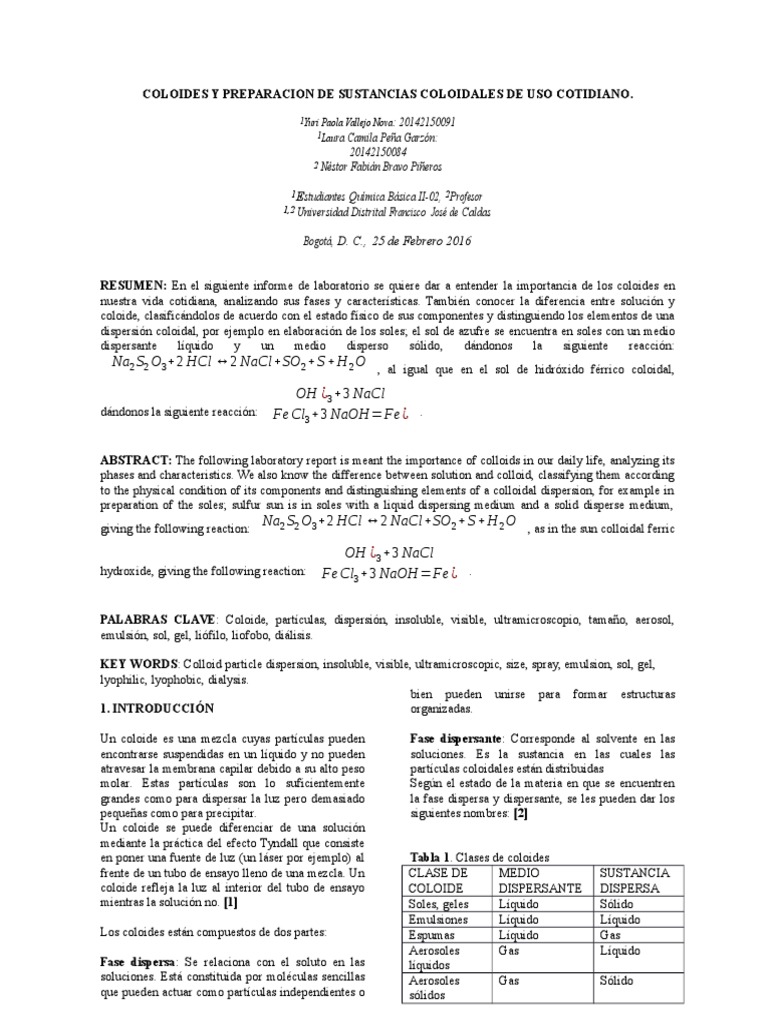 Informe de Coloides y Sustancias Coloidales | PDF | Coloide | Emulsión