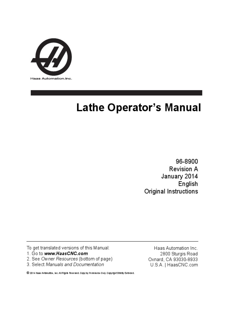 Lathe Operators Manual 96-8900 Rev A English January 2014 | PDF ...