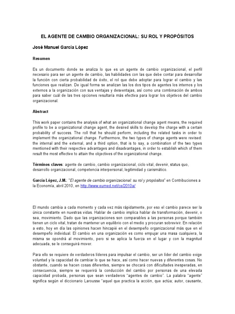 El Agente de Cambio Organizacional | PDF | Desarrollo organizacional ...