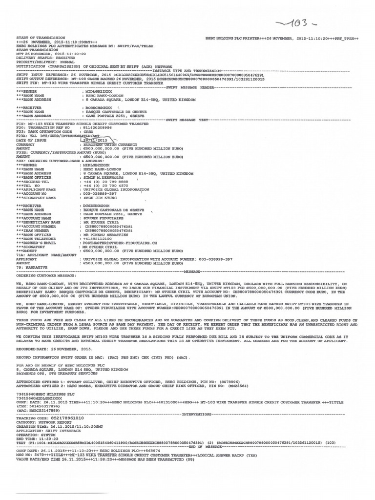 MT 103 500M0003 PDF | Download Free PDF | Wire Transfer | Banks