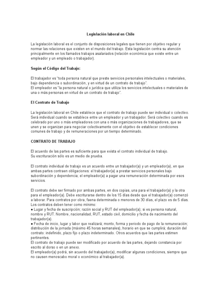 Legislación Laboral en Chile: Guía Completa | PDF | Derecho laboral ...