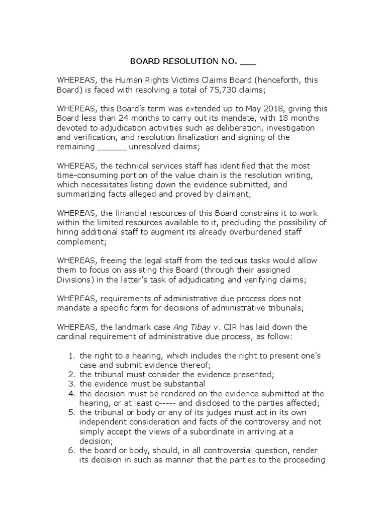 Board Reso - Template | PDF | Evidence | Due Process Clause