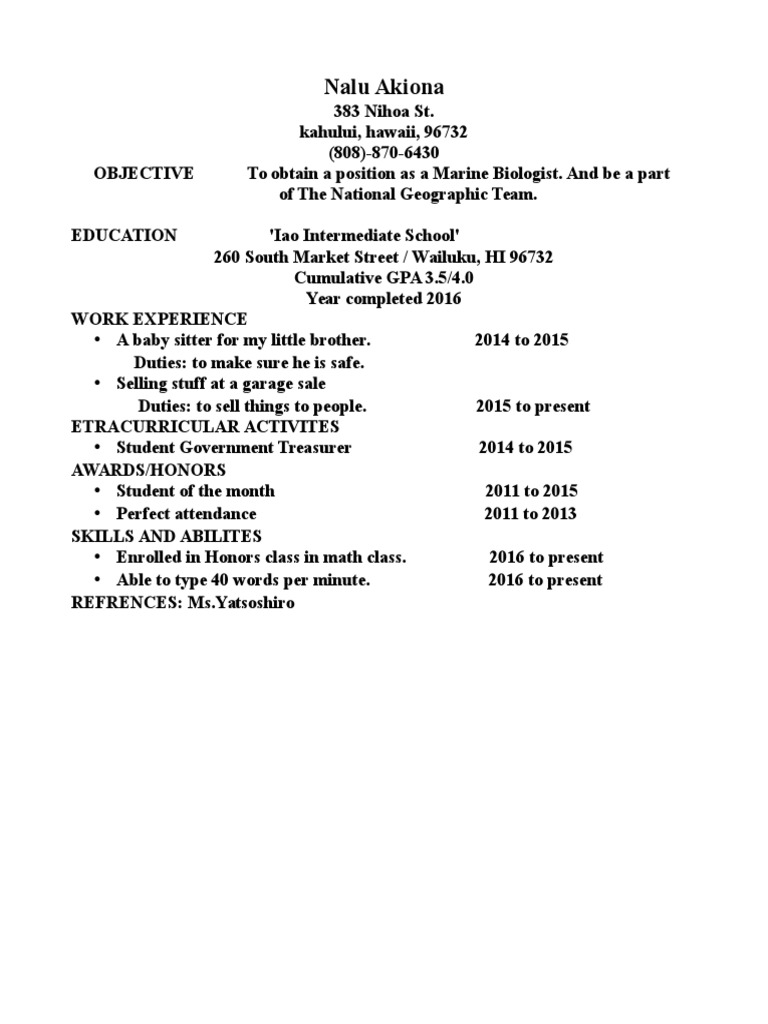 Marine Biologist Resume of Nalu Akiona | PDF