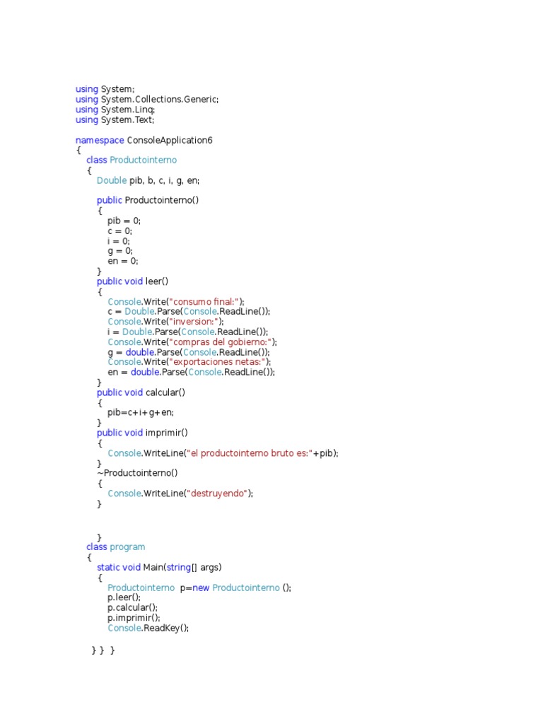Using Using Using Using Namespace Class: Productointerno Double | PDF