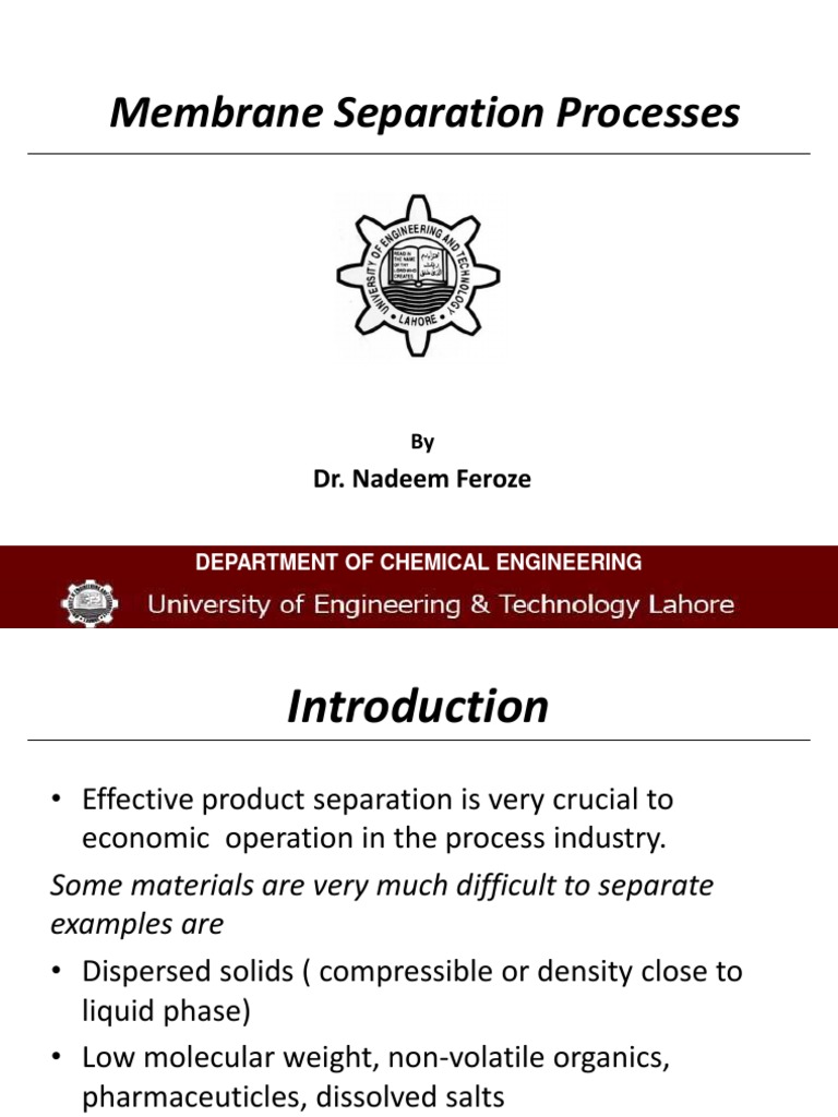 Membrane Separation Processes Overview | PDF | Osmosis | Chemical ...