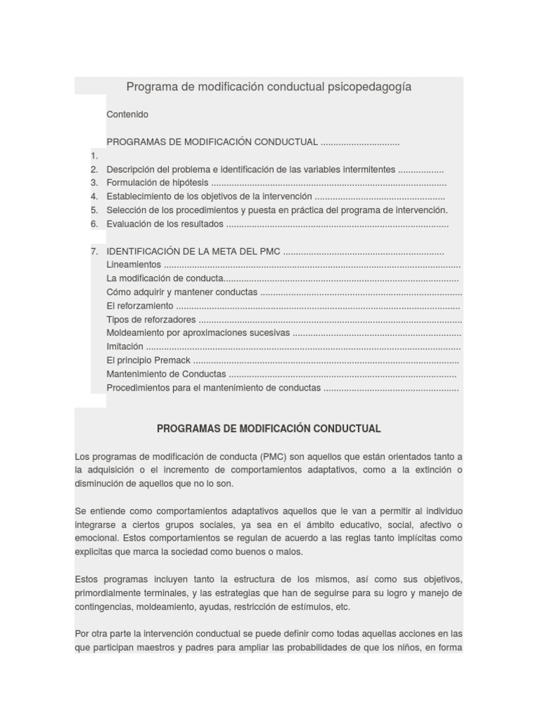 Programas Conductuales | PDF | Reforzamiento | Modificación de comportamiento