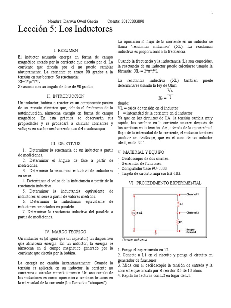 INFORME Practica 5 | PDF | Inductor | Corriente eléctrica