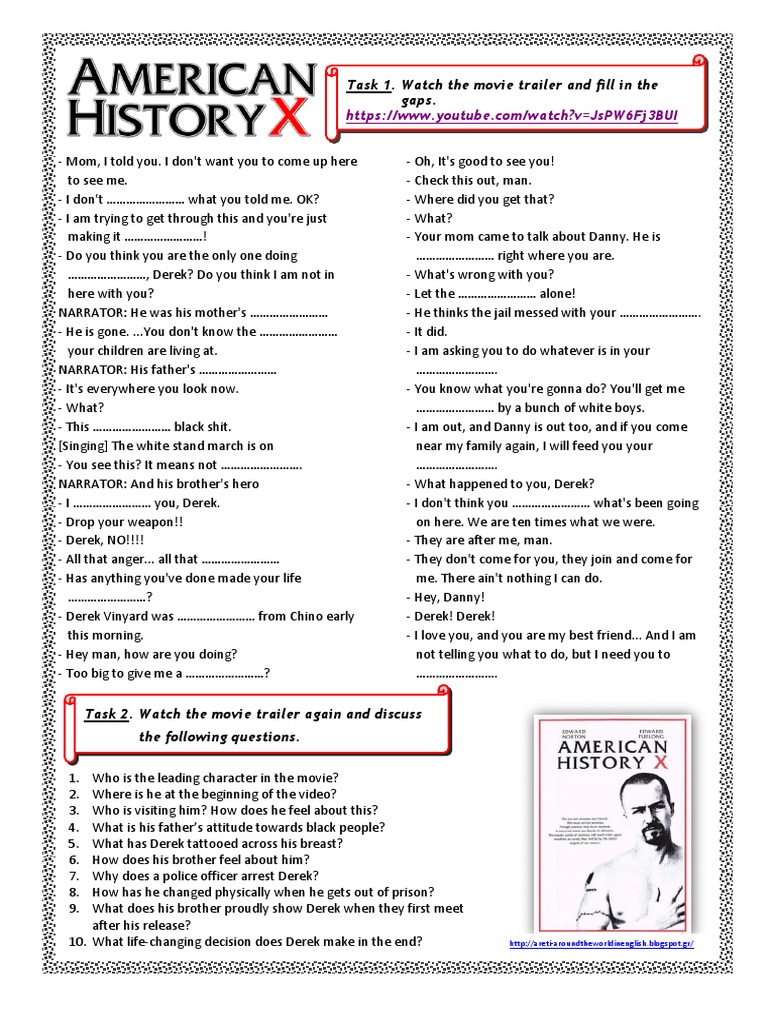 American History X Trailer (Worksheet) | PDF