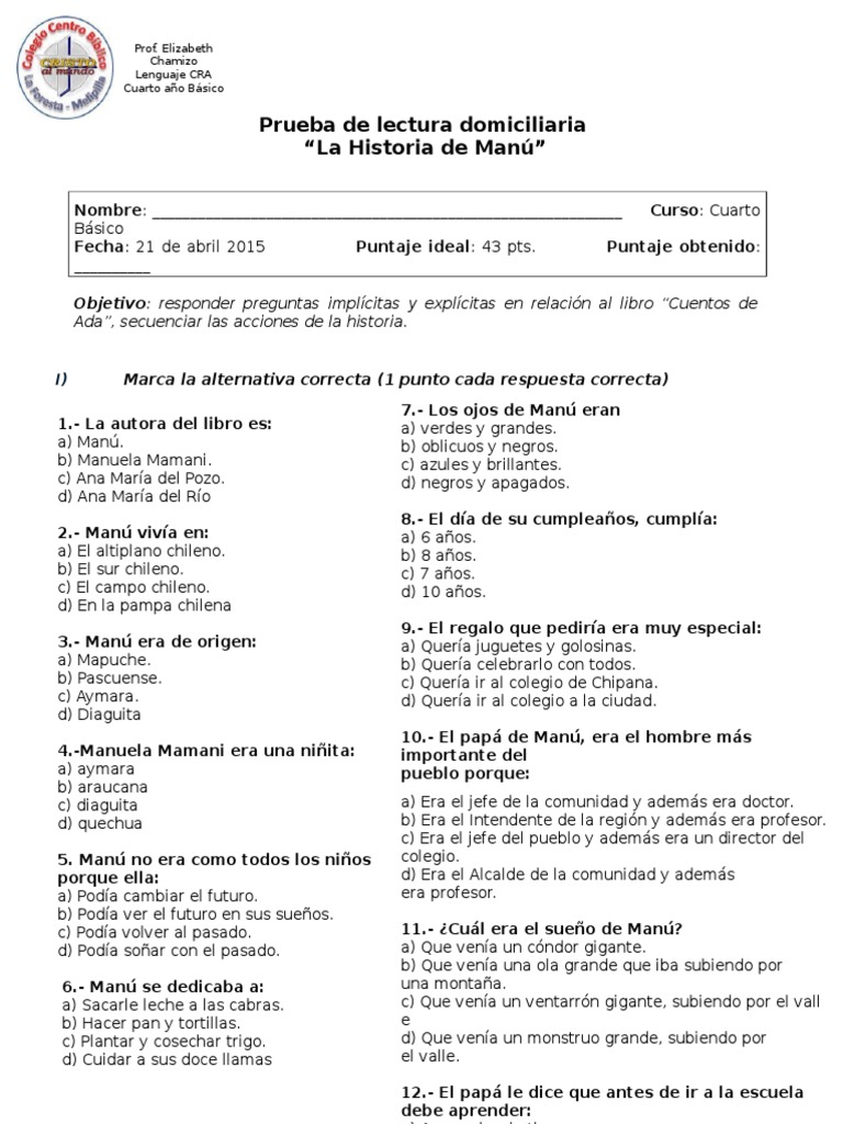 Prueba de lectura: Cuentos de Ada | PDF | Chile