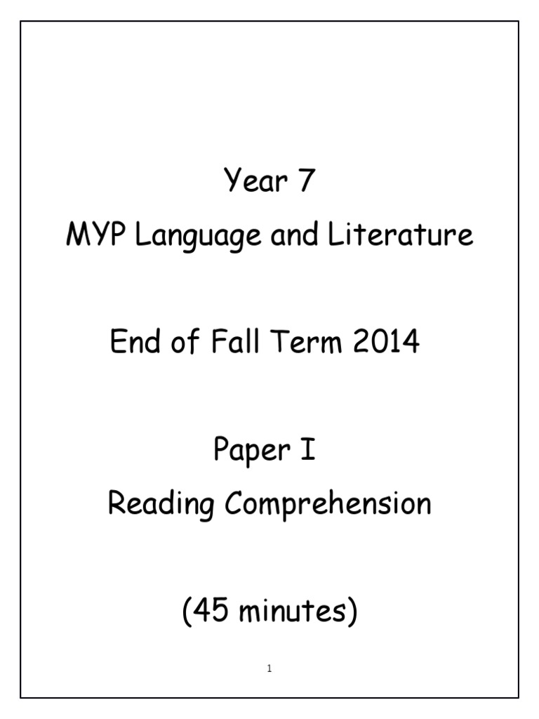 MYP - Year 7, Paper I | PDF | Home & Garden | Poetry