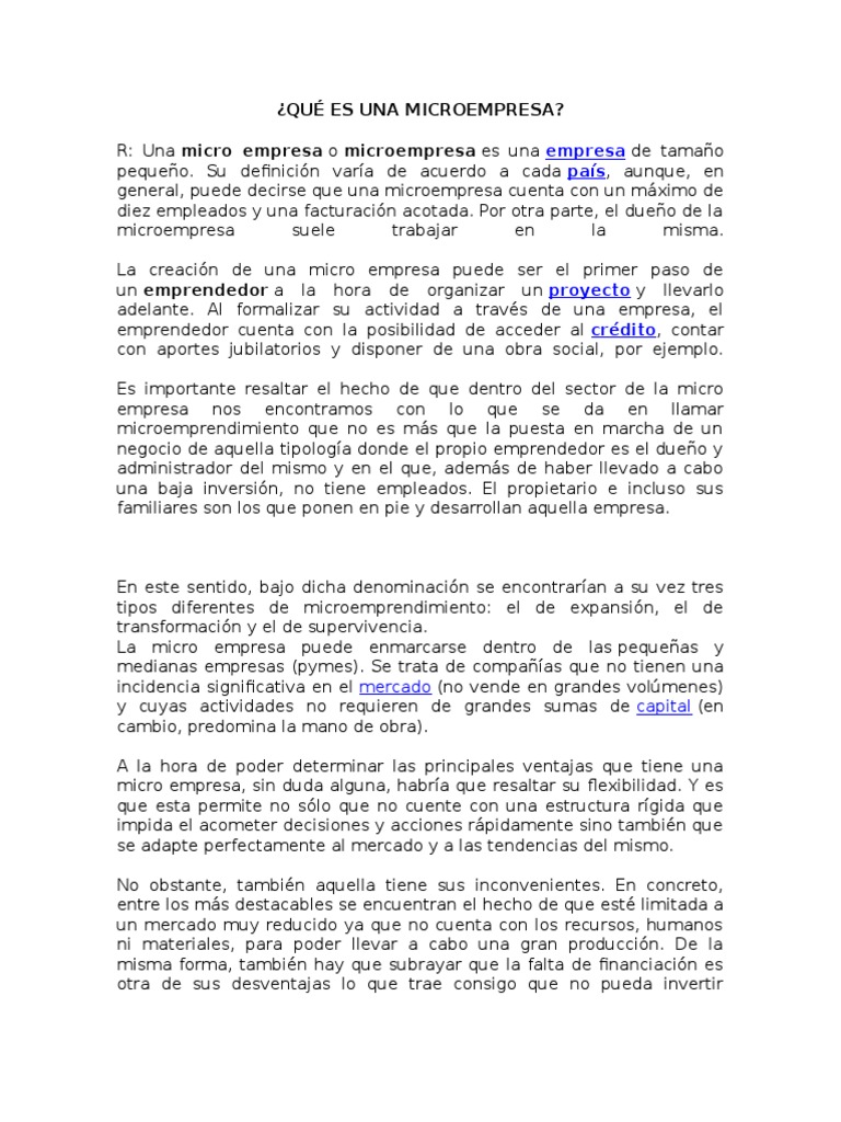 Que Es Una Microempresa | PDF | Pequeñas y medianas empresas | Mercado ...