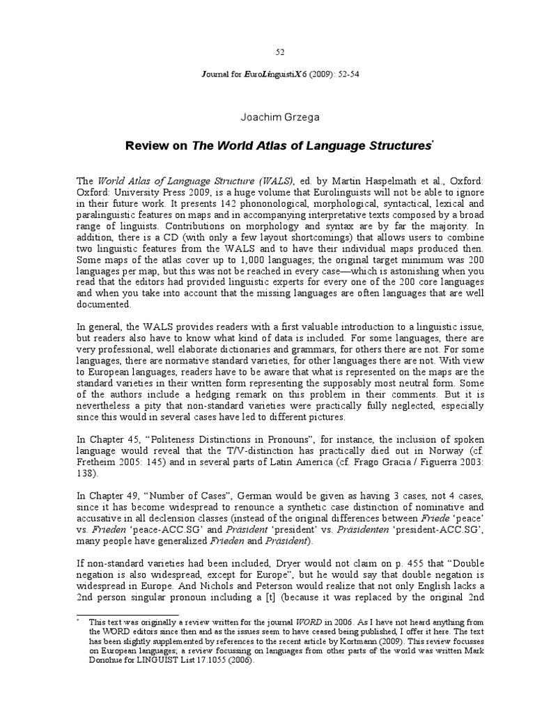 Review On The World Atlas of Language Structures - Joachim Grzega | PDF ...