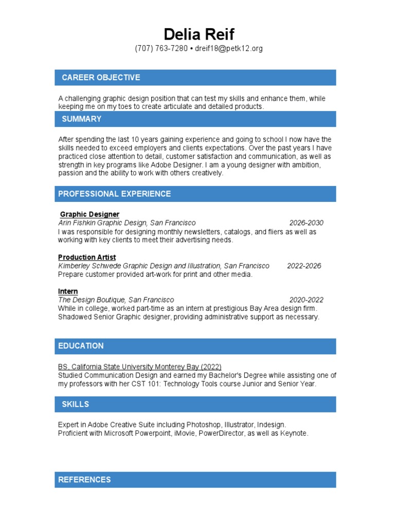 Graphic Designer Resume of Delia Reif | PDF