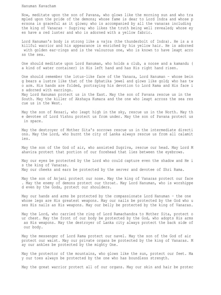 Hanuman Kavacham | PDF | Rama | Hindu Mythology