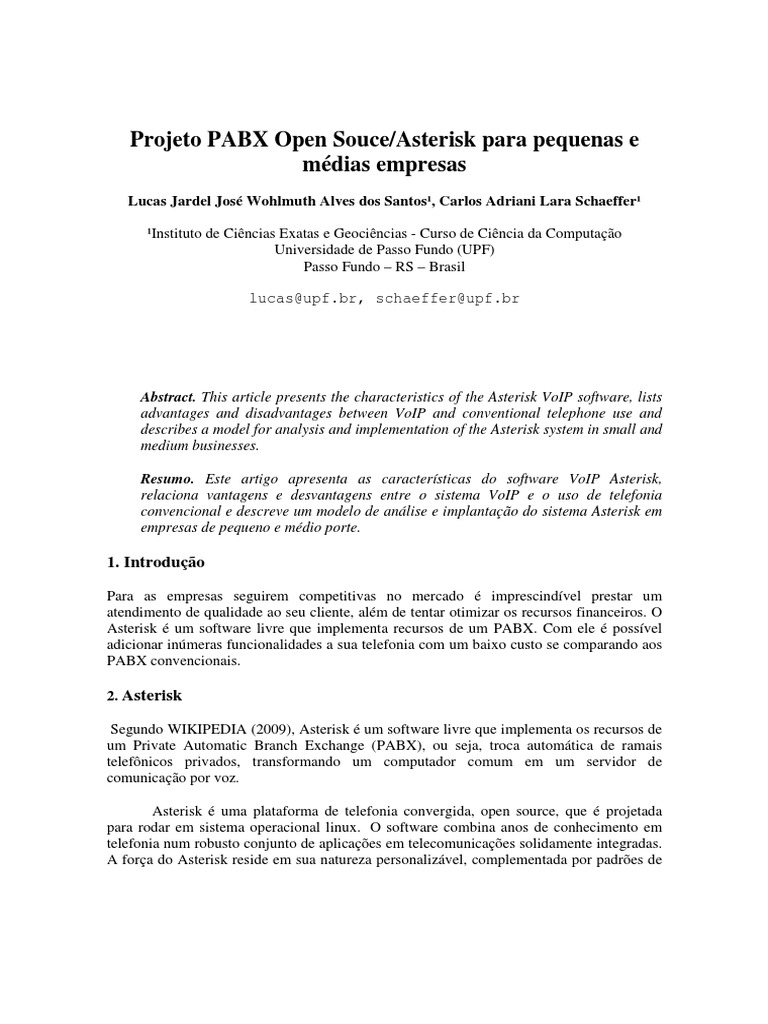 Projeto PABX Open Source Asterisk | PDF | Voz sobre IP (VoIP) | Telefone