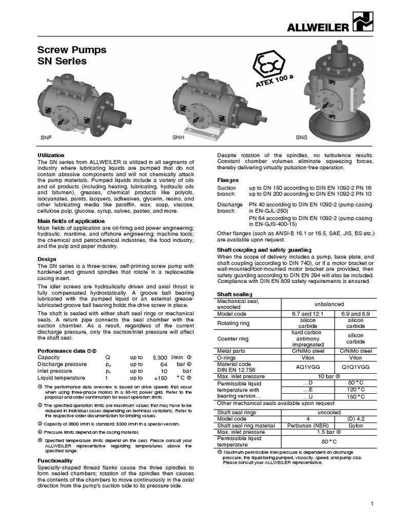 Allweiler SN Series PDF | PDF | Bearing (Mechanical) | Pump