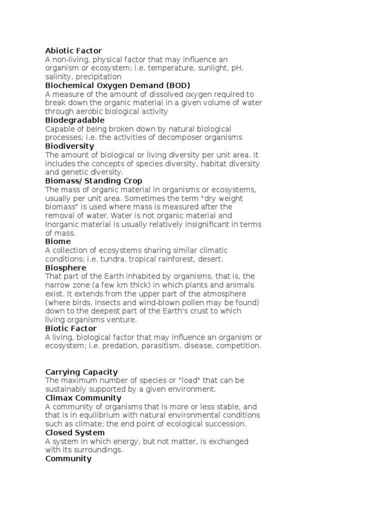 Key Terms in Ecology and Environment | PDF | Biodiversity | Ecosystem