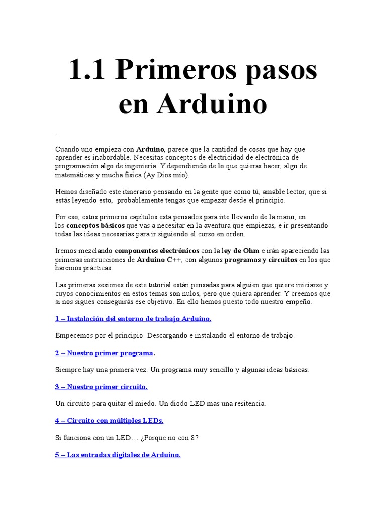 1 1 Primeros Pasos en Arduino | PDF | Arduino | Resistencia Eléctrica y ...