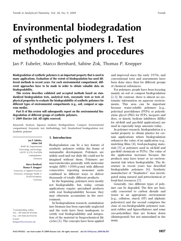 Environmental Biodegradation of Synthetic Polymers I. Test ...