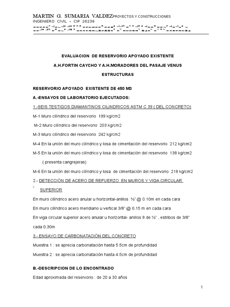 Evaluación Estructural de Reservorio 450 m³ | PDF | Acero | Ingeniería
