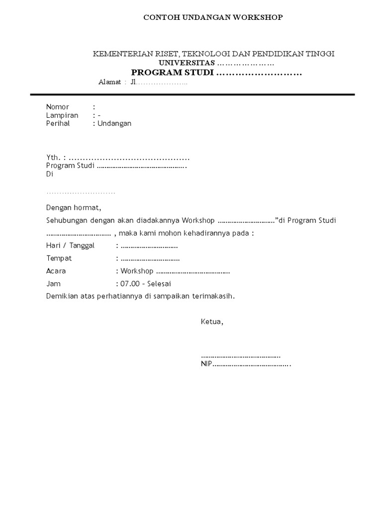 Contoh Undangan Workshop Kosongan | PDF