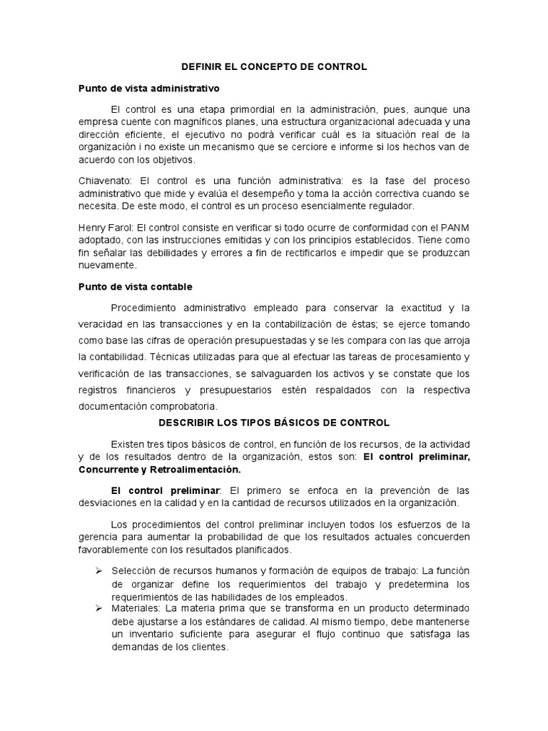 Definir El Concepto de Control | PDF | Medición | Contabilidad