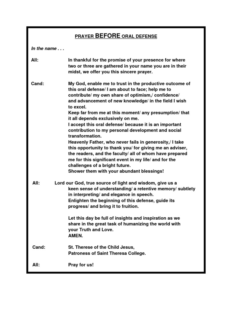 Garsboy Prayer Before Oral Defense | PDF | Prayer | Theology