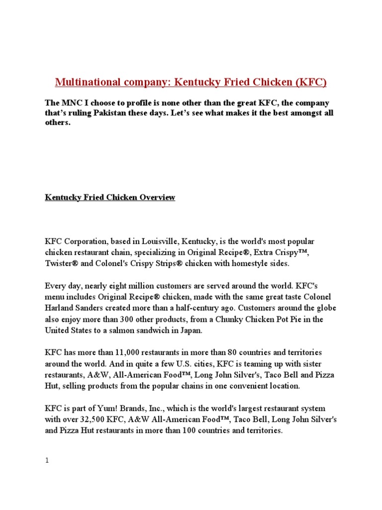 KFC Analysis | PDF | Employment | Business
