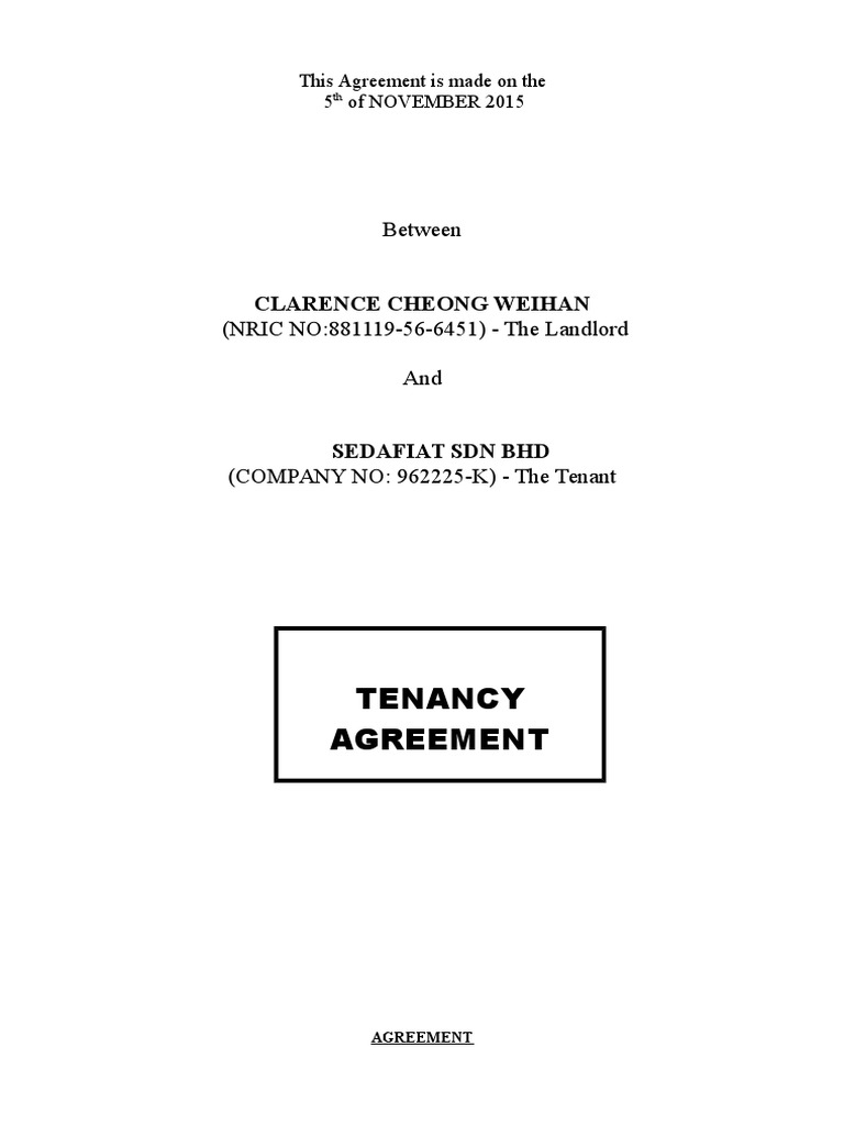 Tenancy Agreement Draft Agreement | PDF | Leasehold Estate | Landlord
