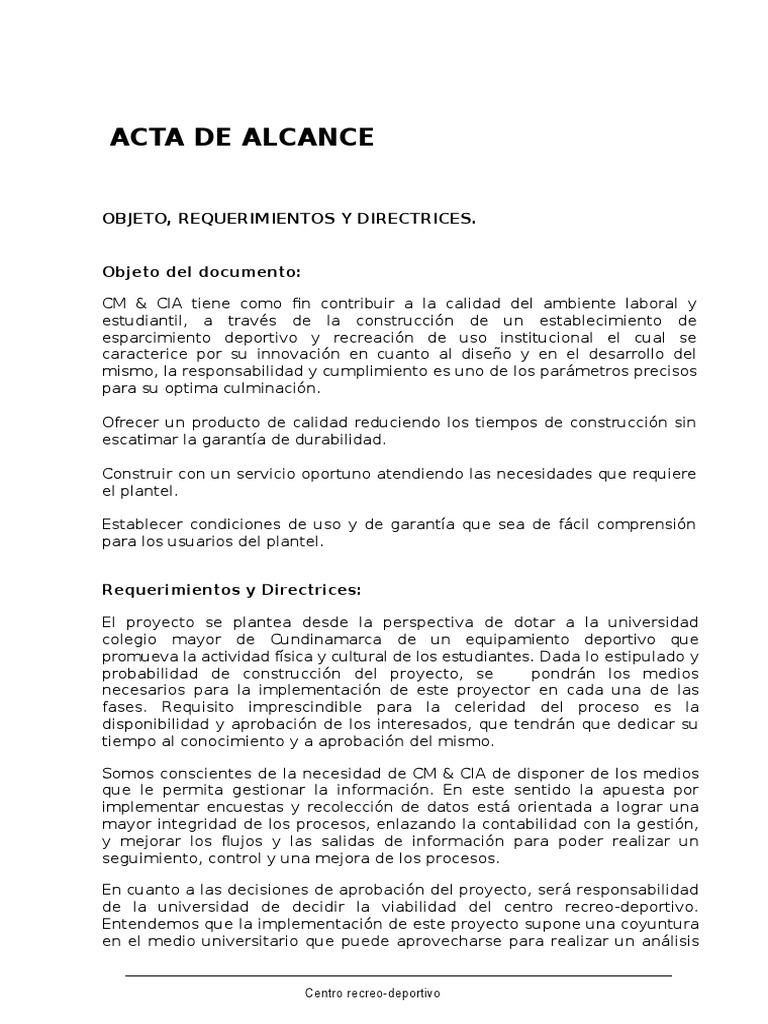 Alcance del Centro Recreo-Deportivo | PDF | Contabilidad | Calidad ...
