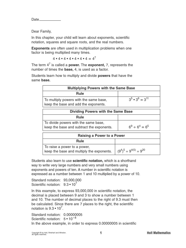 Parent Letter | PDF | Multiplication | Exponentiation