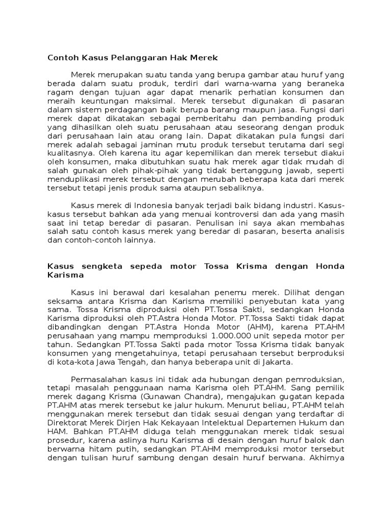 Contoh Kasus Pelanggaran Hak Merek | PDF