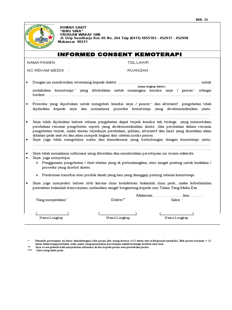 Formulir Informed Consent Kemoterapi | PDF