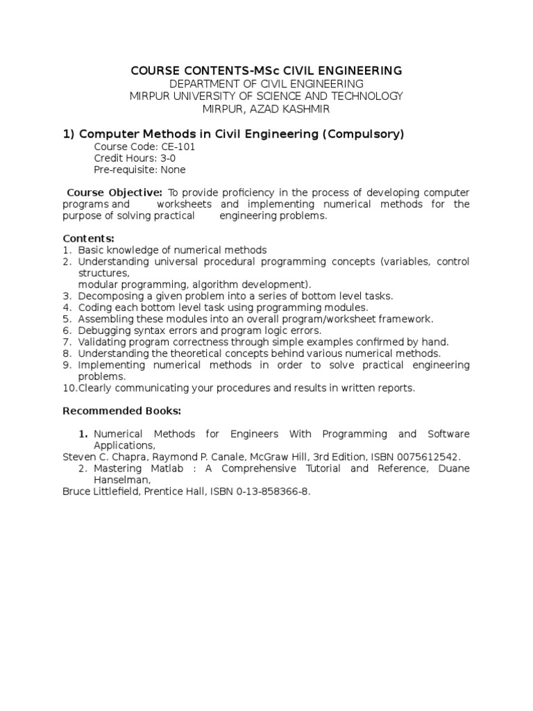 Course Contents MSC Civil | PDF | Geotechnical Engineering | Groundwater