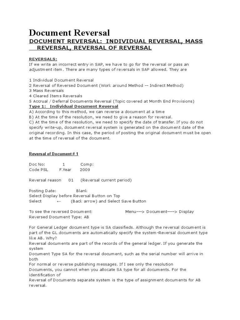 Document Reversal: Document Reversal: Individual Reversal, Mass Reversal, Reversal of Reversal | PDF