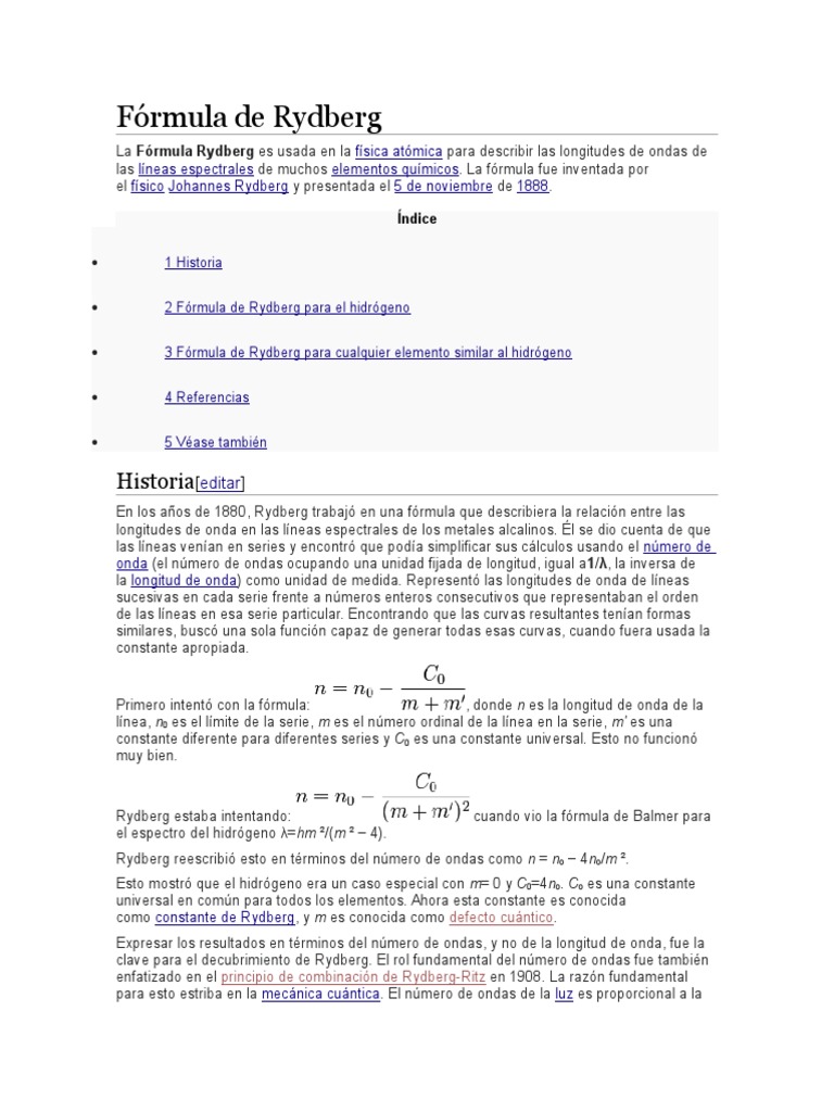 Fórmula de Rydberg | PDF