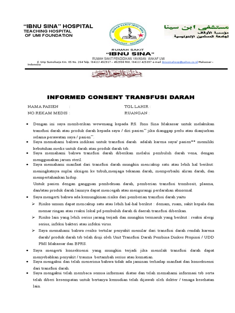 Formulir Informed Consent Transfusi Darah | PDF