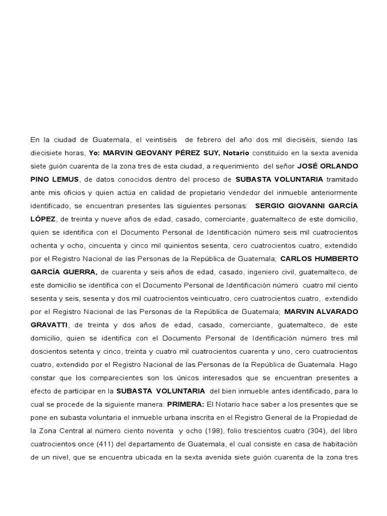Acta Notarial de Subasta | PDF | Subasta | Guatemala