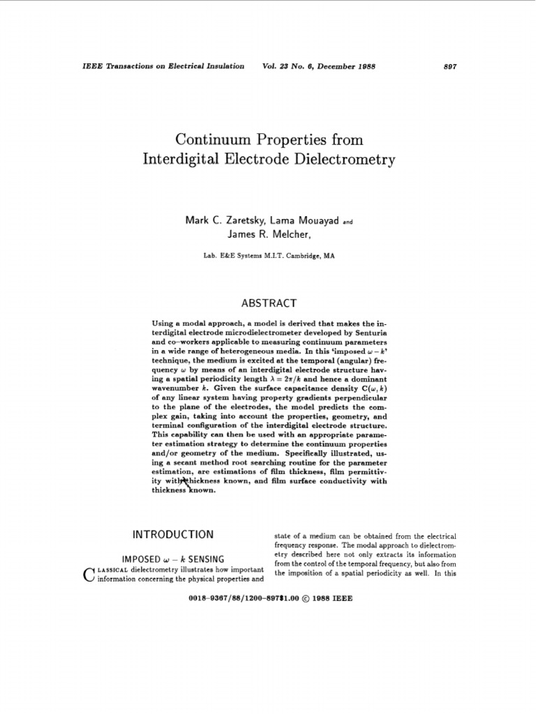 Continuum Properties From Interdigital Dielectrometry | PDF | Capacitor | Field Effect Transistor