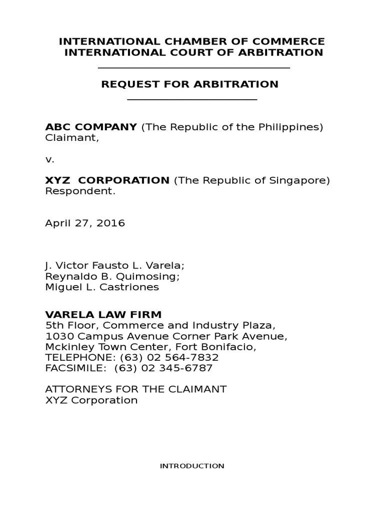 Final Paper - Request for Arbitration | Arbitration | Private Law