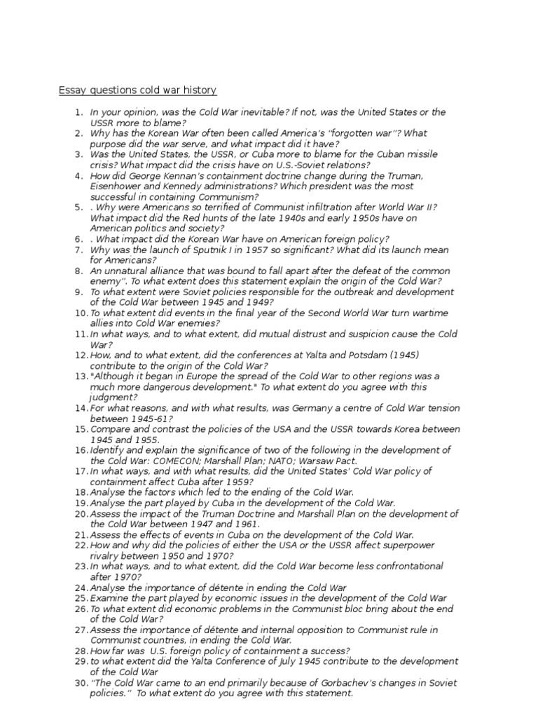 Cold War History Essay Questions | PDF | Cold War | Containment