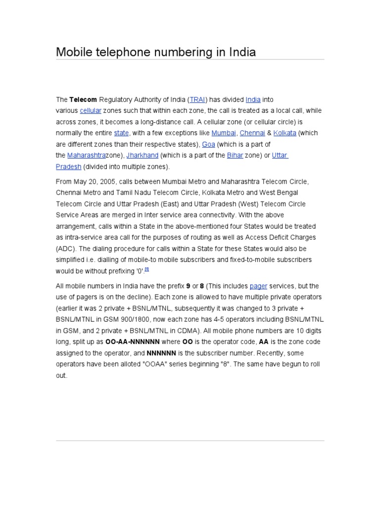 Mobile Telephone Numbering in India | PDF | Economy Of India | Numbers